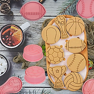 8 Pieces Cookie Cutters Sports Ball 3D Football Volleyball Soccer Basketball Shape Biscuit Cutter Cookie Stamps Mold for DIY Cookie Baking Supplies