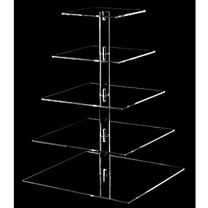 YestBuy 5 Tier Square Acrylic Cupcake Tree Tower Display Stand Display for Pastry Wedding Birthday Party (4" between 2 layers)