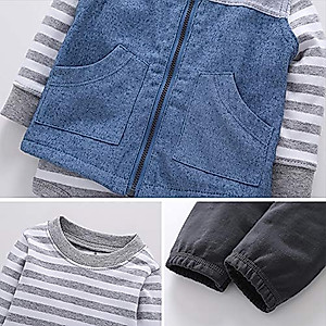 Baby Boy Winter Clothes Infant Fall Outfit Long Sleeve Stripes Romper Jumpsuit +Coat+ Long Pants Set Ceremony Celebration Birthday Party Denim Blue 12-18 Months