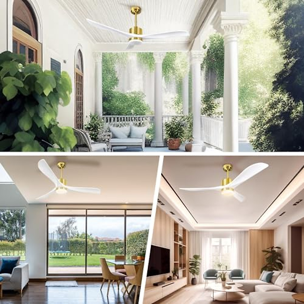 Wisful 56" Ceiling Fans with Lights Remote Control,Outdoor Wood Ceiling Fan with Light Memory for Patio Gazebo Living Room Bedroom(Gold and White)