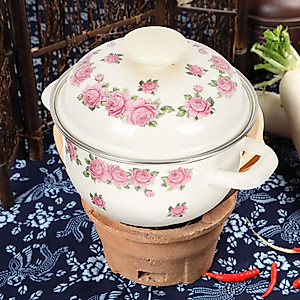 Zerodeko Pots Pioneer Woman Cookware Flower Enamel Stock Pot with Lid Cooking Pot Non Stick Soup Pot Casserole Pot Pasta Pot Sauce Pot with Handle for Kitchen 16cm Pioneer Woman Cookware