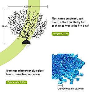 hygger Mini Glass Oblate Fish Bowl Kit, Small Fish Tank Comes with Blue Aquarium Decor Stones and Plastic Fan Branch Tree Ornament