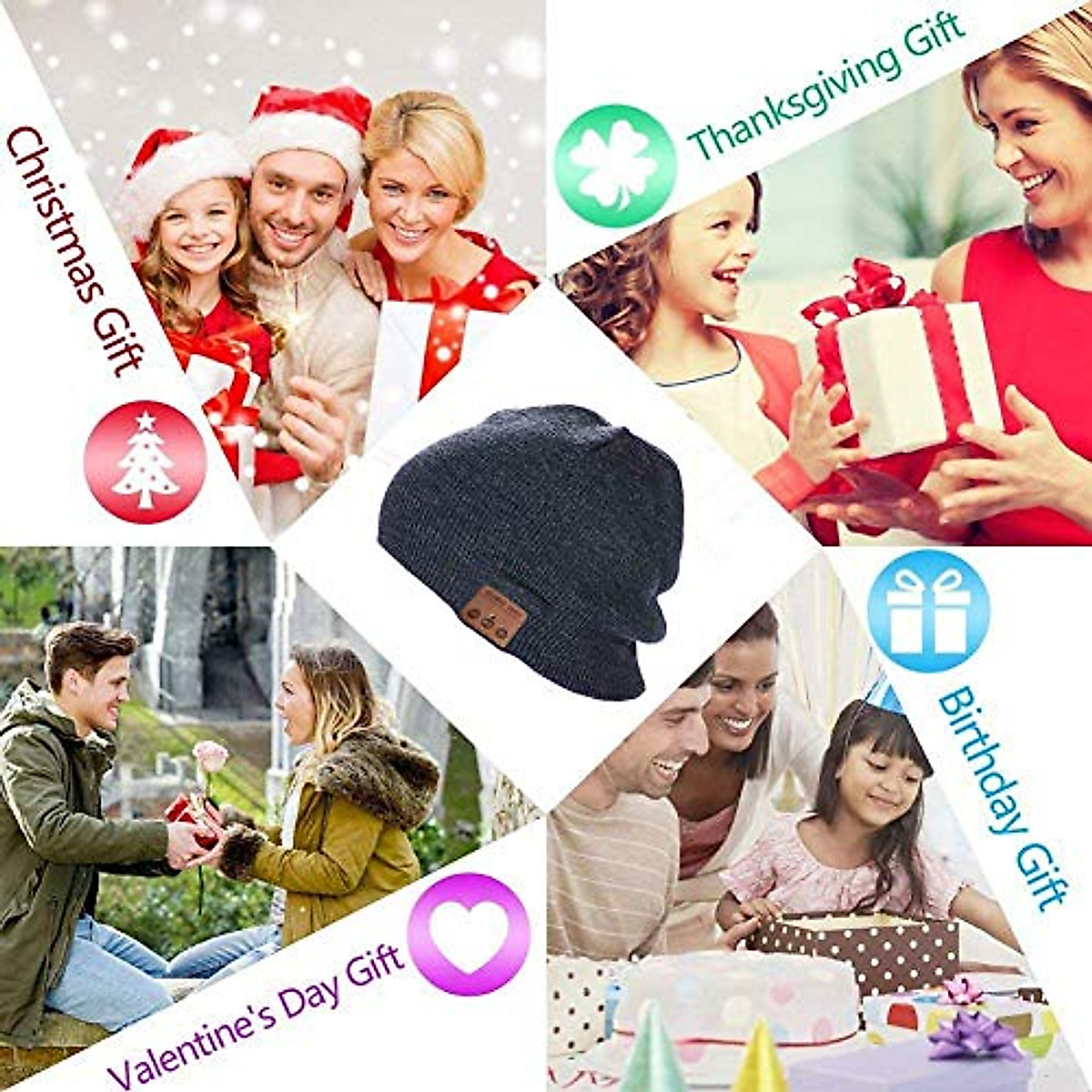 Happy-top Beanie Wireless Music Headphones Hat Compatible for iPhone Samsung Android (Dark Grey)