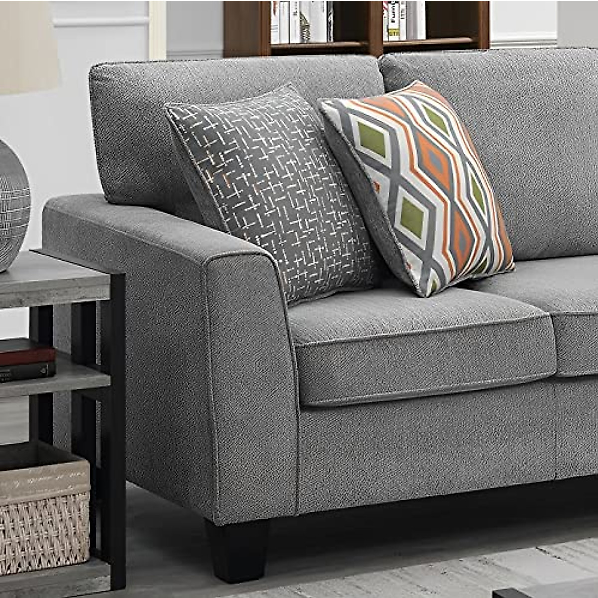 112" Wide Large Modern Upholstered L-Shaped Sectional Sofa with 4 Cushions, Modern Tufted Micro Cloth Couch with Soft Memory Foam Seats, 5 Seater Sofa - Light Grey - Oliver & Smith