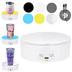 Riomh Cup Turner Rotating Display Stand for Tumblers, 360 Degree Automatic Mute Spin Turntable for Photography Display, Shooting Videos, Figures and Collections (White)