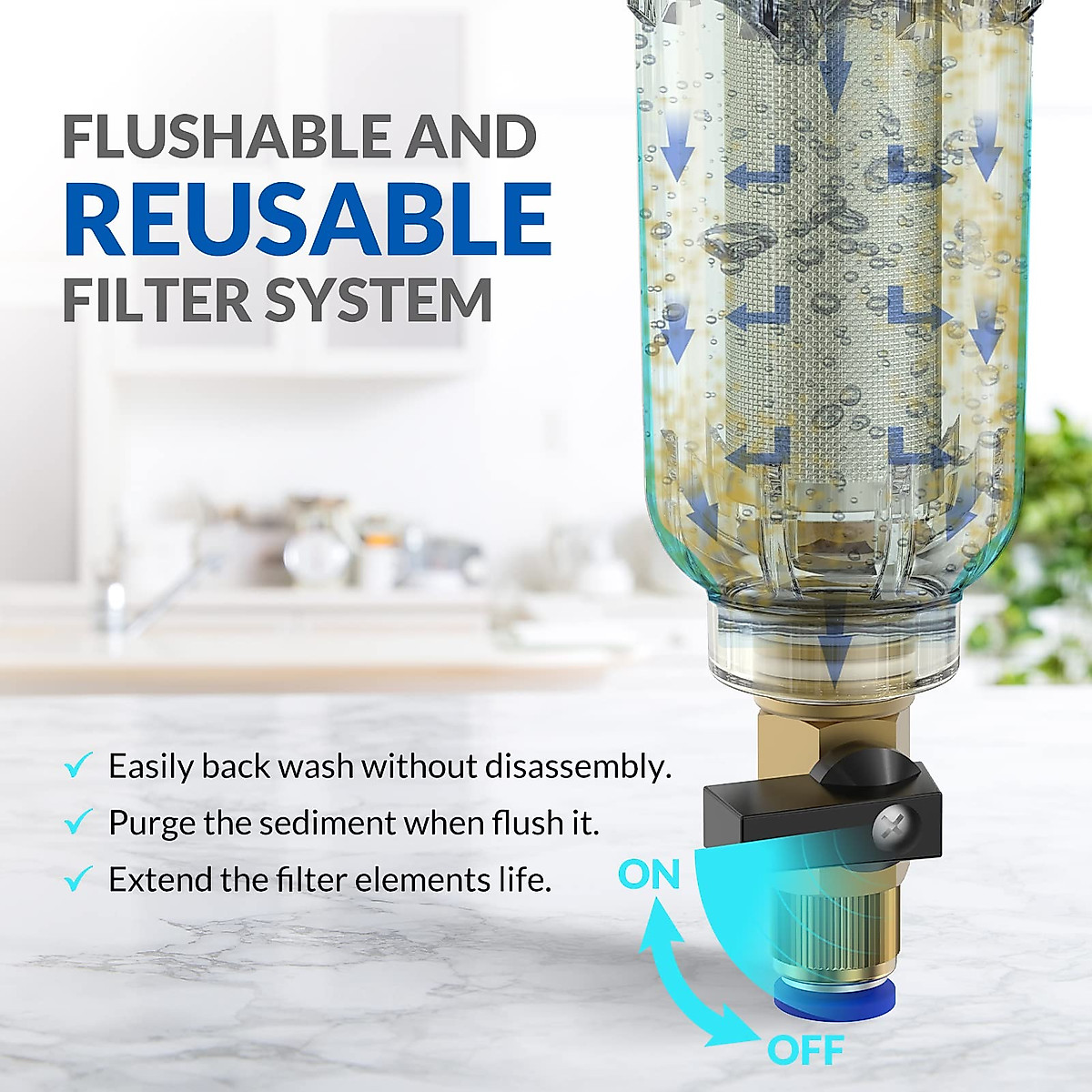 SimPure 40 Micron Spin Down Sediment Filter Combine with 20 inch Whole House Water Filter Housing System, Pre-Filtration System for Well Water and City Water, Better Filtration (DC5P + DB20P)