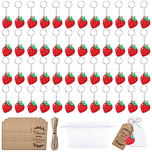 Jadive 48 Sets Strawberry Keychains Strawberry Baby Shower Party Favors Fruit Strawberry Keychains for Guest Goodie Bag Thank You Tags Fruit Baby Shower Return Favor for Strawberry Party Supplies