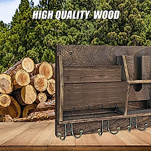 Wooden Key Holder for Wall, Mail Organizer Wall Mount with 4 Key Hooks, Wall Mounted Hanging Keys Rack with Sunglasses Storage, Rustic Home Decor for Entryway