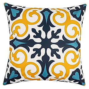 VIGVOG Yellow Blue Outdoor Indoor Waterproof Throw Pillow Covers 18x18 Inch Set of 4 Boho Floral Double-Sided Pillow Covers Modern Cushion Cases for Patio Funiture Garden Farmhouse Home Decor