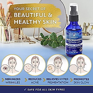 DOUBLE SIZED (2Oz) Niacinamide Serum for Face 10% with Zinc 1% Vitamin B3 Facial Serum Brightening Serum for Acne Pore Minimizer and Dark Spot Remover