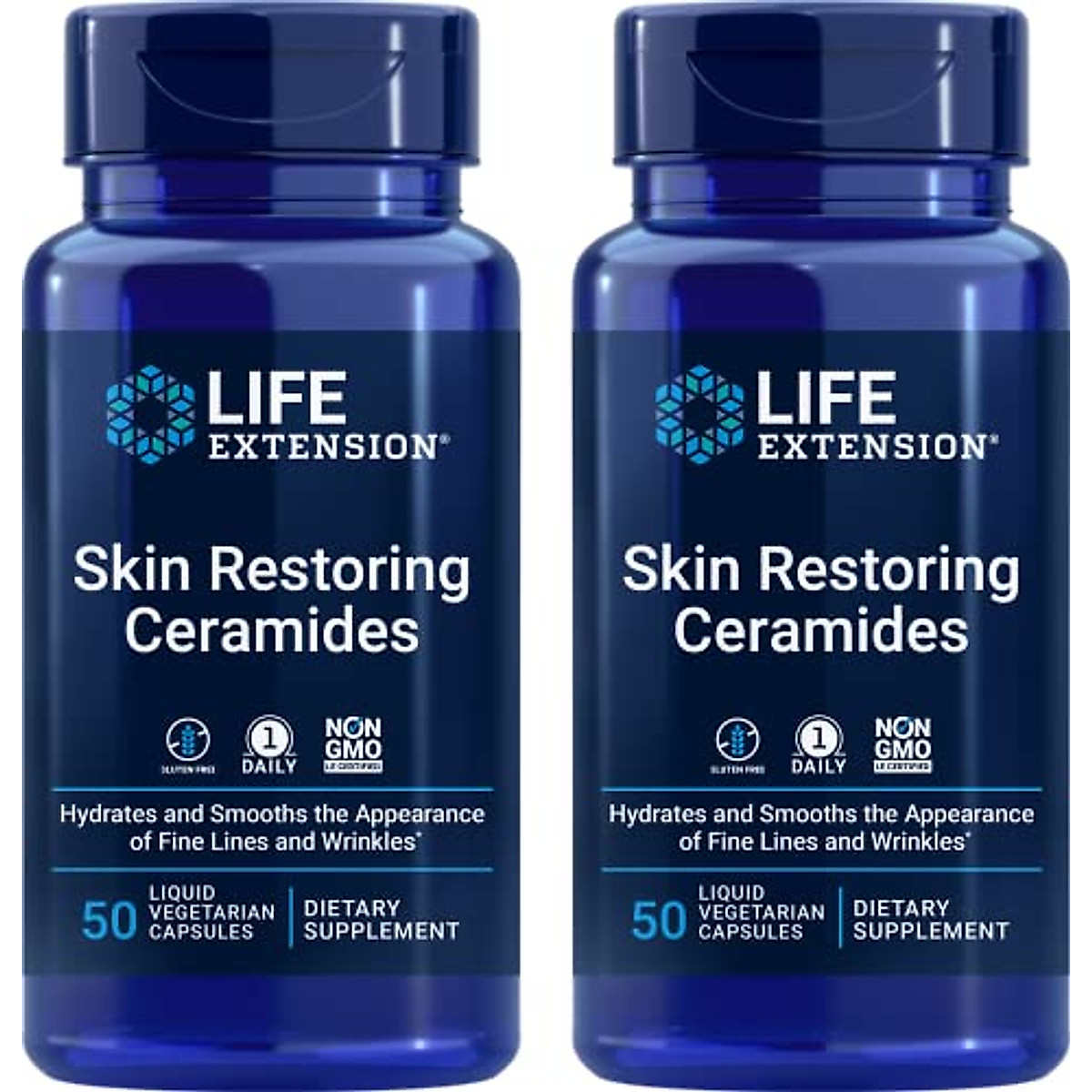 Life Extension Skin Restoring Ceramides, 50 Liquid Veg Caps (Pack of 2) - Non-GMO, Vegan Phytoceramide Supplement