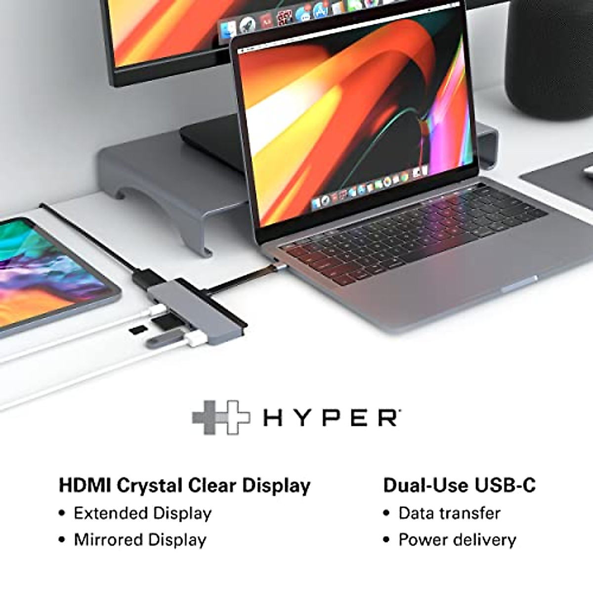 Hyper HyperDrive USB C Hub, Duo 7-in-2 USB C Adapter - MacBook Pro Adapter with Magnetic Grip, 4K HDMI, USB-C 40Gbps 100W PD, 3.1 USB-A, MicroSD/SD - Space Gray