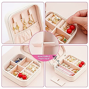 Portable Travel Mini Jewelry Box Leather Jewellery Ring Organizer Case Storage Gift Box Girls Women (2pcs White).