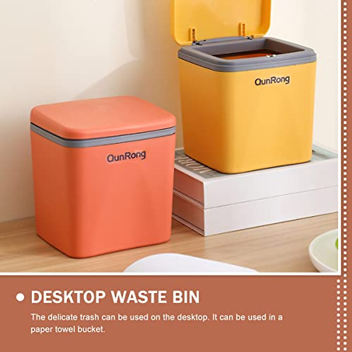 STOBOK Can: Powder with Bathroom Bedroom Desktop Lovely Desk Top Lid Can Multi- Small Pot Orange Garbage Rubbish Home Bin Automotive Bucket Dustbin Container Press Kitchen