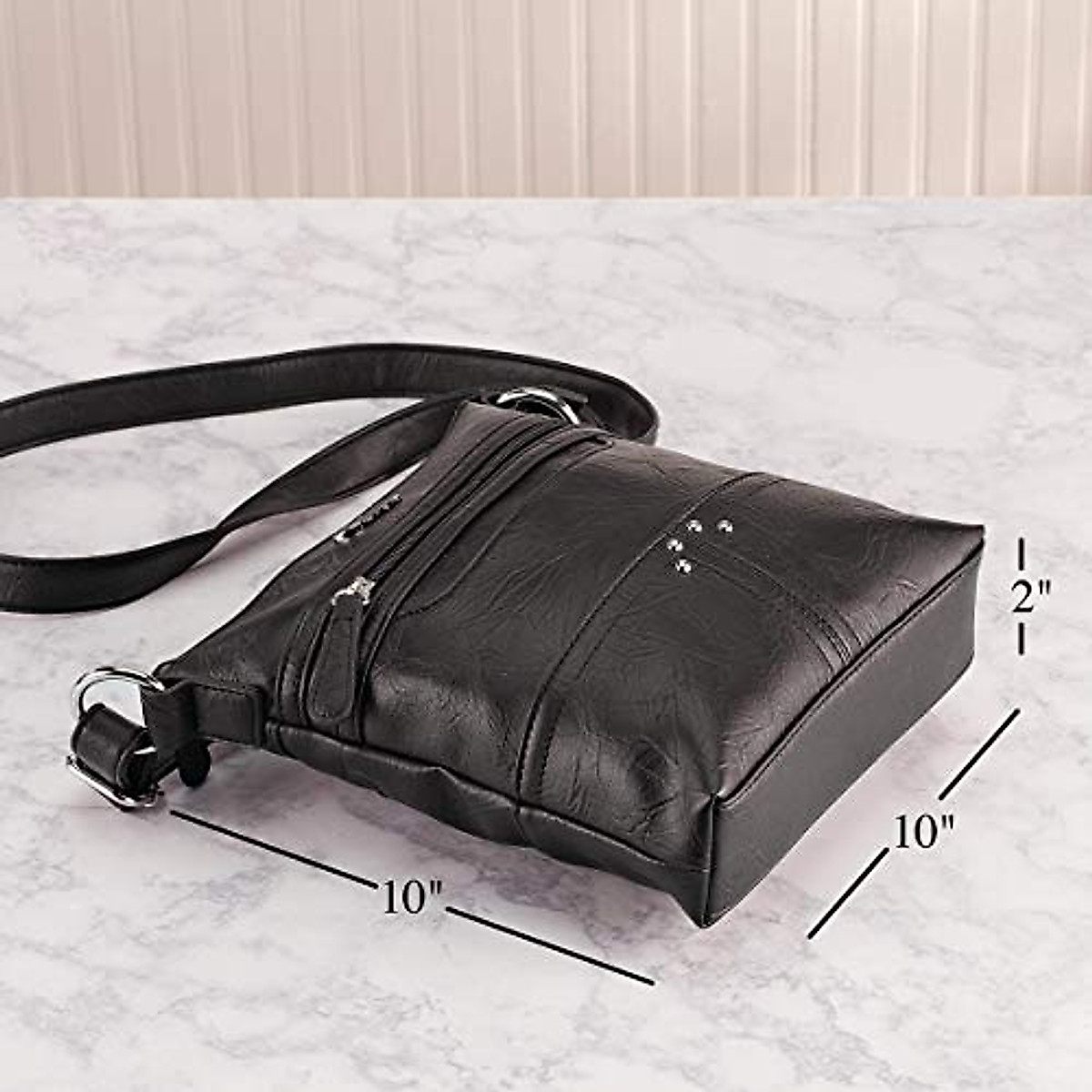 Fox Valley Traders B.Amici Francesca RFID Lockport Crossbody Bag, RFID Lining, Adjustable Straps, Black