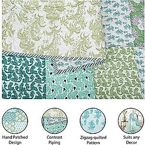 Quilted Decorative Patchwork Throw Blanket Multi Color Super Soft 100% Cotton Warm Indian Vintage Quilt for Sofa and Couch 50 x 60 Inches