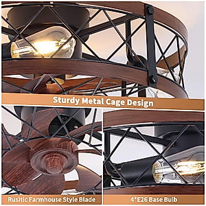 REDSTAR Retro Small Ceiling Fan with Light Remote Control, Ceiling Fans with Lights Flush-Mount, Low-Profile Ceiling Fan with Light, Caged Ceiling Fan with Light (Black)