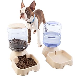 Automatic Cat Feeder and Water Dispenser - 2-Pack 3.8L/1G Dog Food and Water Bowl - Gravity Automatic Water Dispenser for Dogs and Cats by PETMAKER