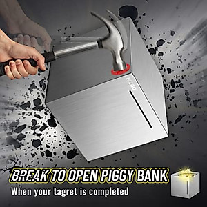 hizgo Piggy Bank for Adults Stainless Steel Savings Bank to Help Budget and Save Must Break to Access Money（5.9 inch）