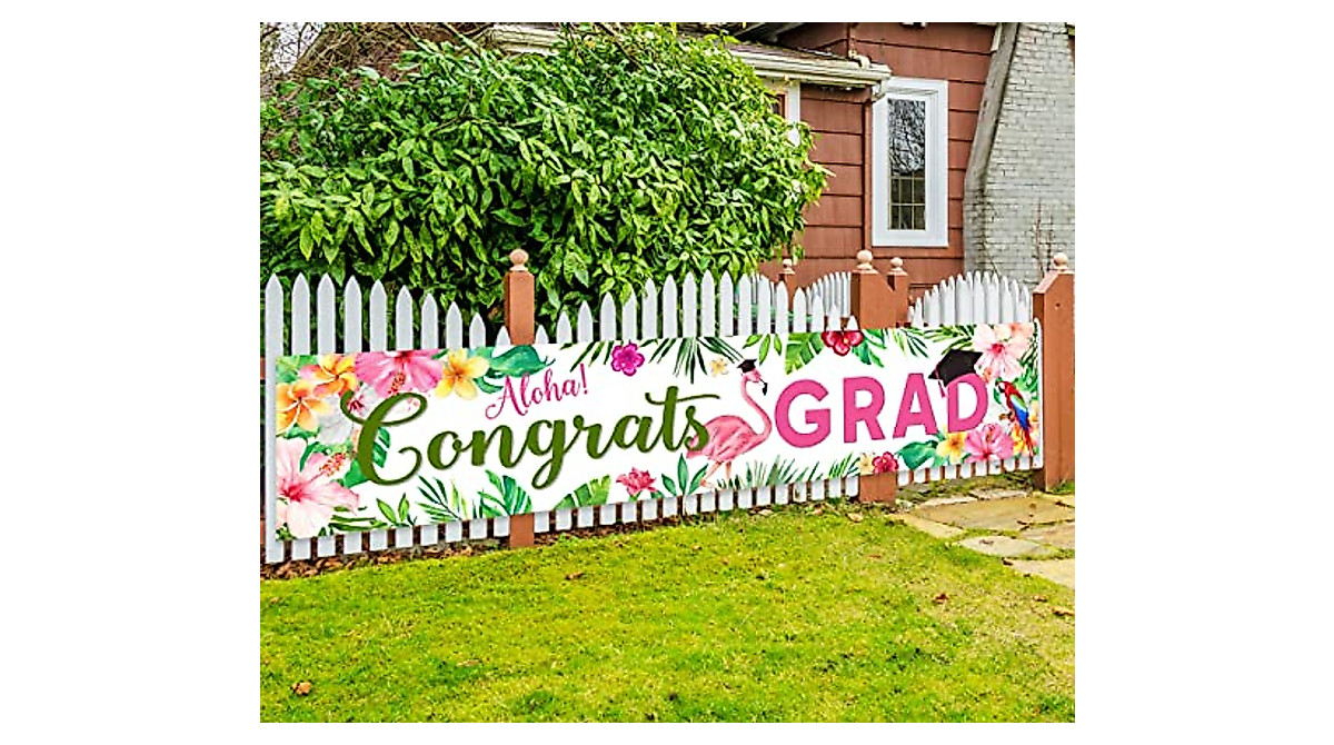 Large Aloha Congrats Grad Banner for Graduation Parties | Zhynice