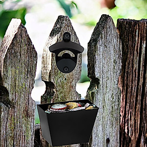 Luwanburg Stainless Wall Mounted Beer Bottle Opener and Cap Catcher Set (Black)