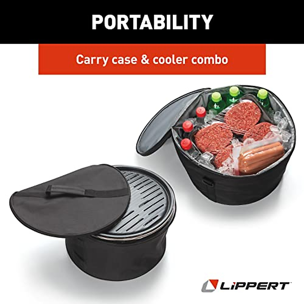 Lippert Odyssey Portable Grill - Compact and Versatile Charcoal Grill for Camping, Tailgating, and Outdoor Cooking - Lightweight and Durable Design with Large Cooking Surface - Red