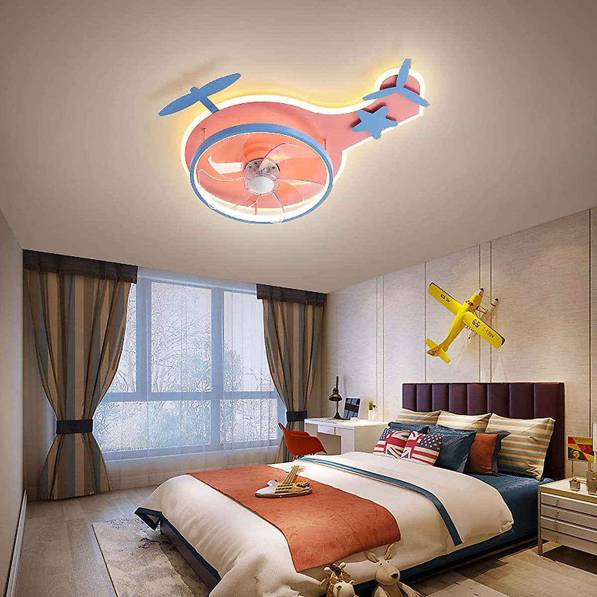 YUEGOO Ventiladores De Techo con Lámparas, Luces De Techo Del Ventilador, Moderna Doméstica Invisible Ventilador Inteligente Colgante Luminaria Sala De Niños 5 Cuchillas De Ventilador Lámpara Colgante