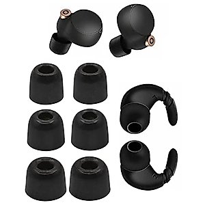 Ear Tips Replacement for Sony WF-1000XM4/WF-1000XM3/WF-C500,JNSA Earhook Replacement Memory Foam Earbuds Tips Compatible with Sony WF-XB700 WF-SP800N WF WI XBA Etc. LMS+Hook Tips 4 Pairs Black