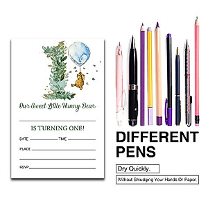 Dolimifa Greenery Winnie the Pooh 1st Birthday Invitations Fill in Style Classic Green Winnie First Birthday Invites, 20 Count With Envelopes