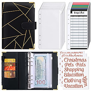SKYDUE Budget Binder with Cash Envelopes & Expense Budget Sheets,Money Binder with Cash Envelopes for Budgeting and Saving Money(Black)