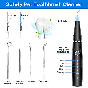 Ultrasonic Dog Teeth Cleaning Kit for Pet Teeth Cleaning, Dog Plaque Remover for Teeth, 5 Modes Dog Tartar Remover for Teeth Care to Remove Stains Calculus, 10 in 1 Pet Cleaner Toothbrush (Black)
