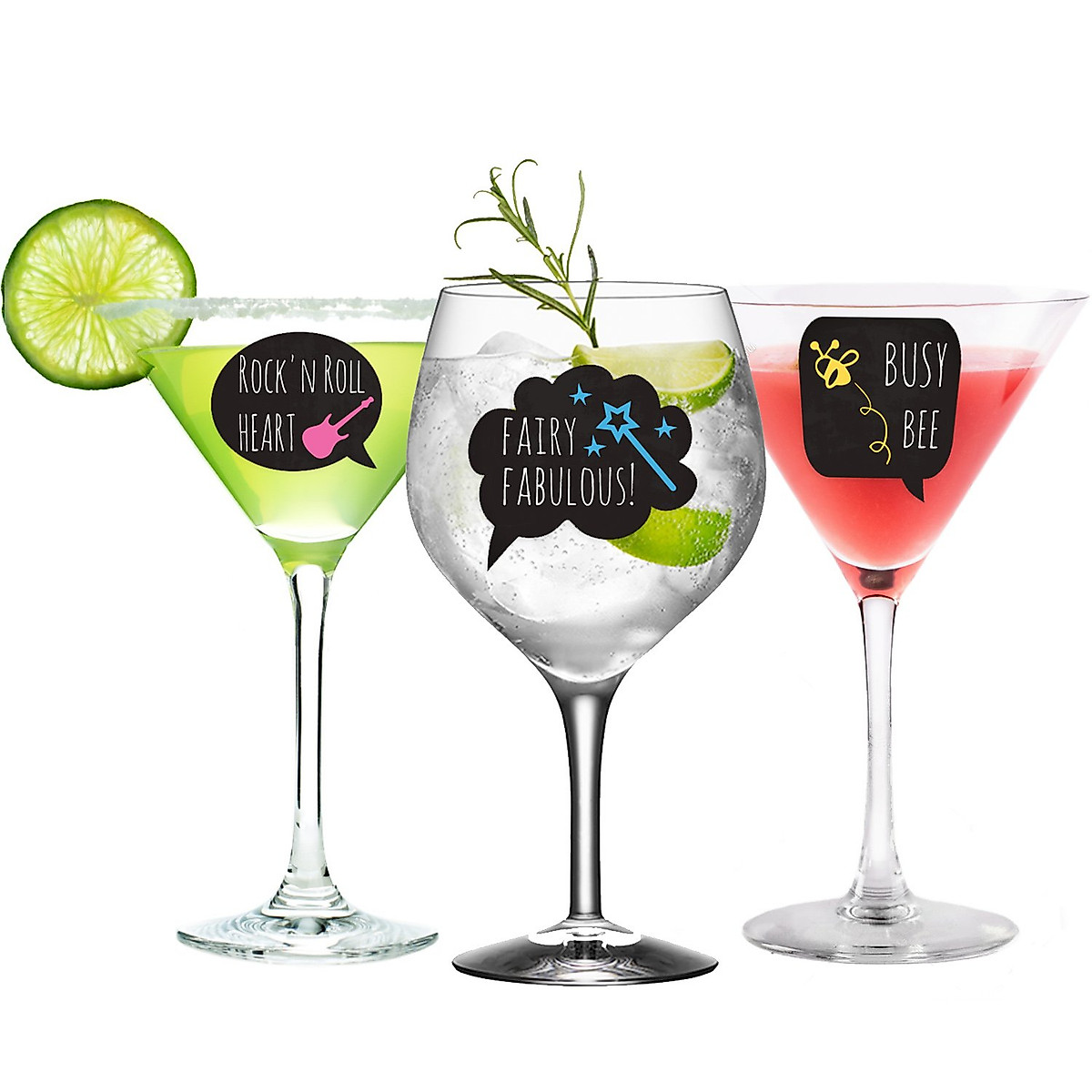 Funny Wine Glass Drink Markers - 18 Static Clings Reusable Glass Stickers - For Wine Tasting Party, Wine Gift and Favors