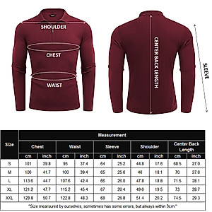 COOFANDY Men's Fitted T Shirts Long Sleeve Slim Fit Knitted Muscle Polo Shirts Stretch Pullover Shirts for Men Wine Red