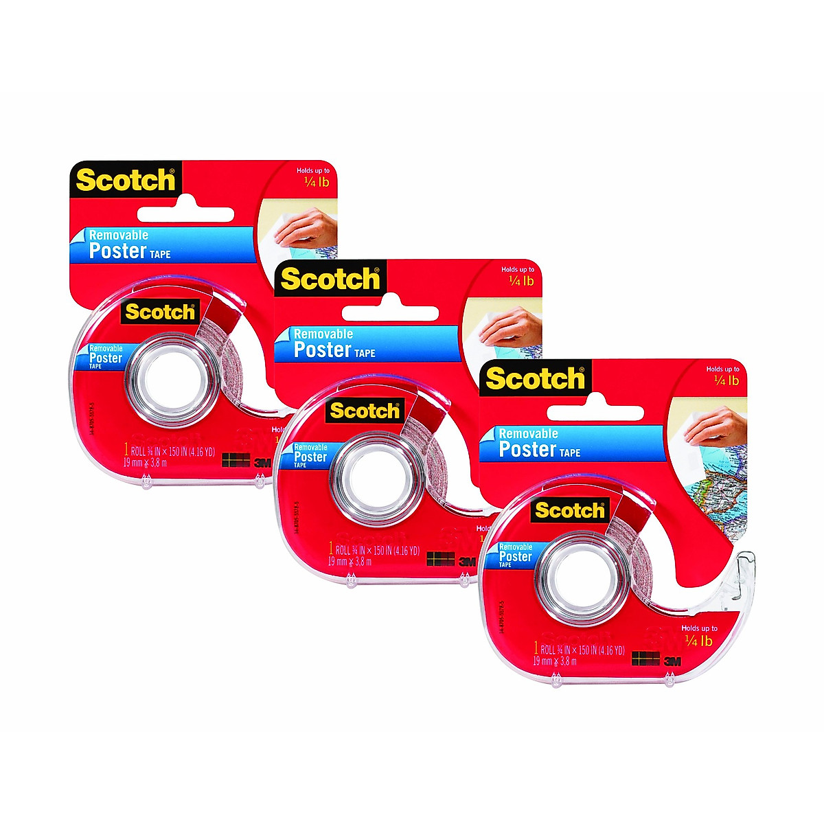 Scotch Mounting, Fastening & Surface Protection Scotch Removable Poster Tape, 3/4 x 150 Inches, 3 Pack, 109-3