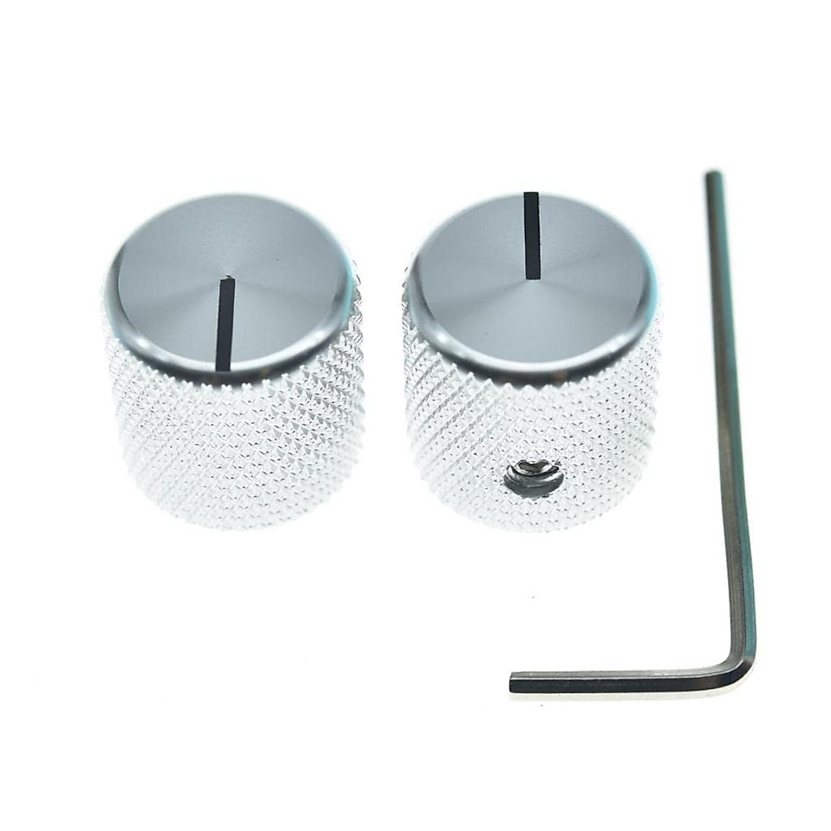 4pcs Aluminium Guitar/Bass Knobs Volume/Tone Control Knob 1/4" Metal Universal Potentiometer Pot Knobs with Set Screw and Indicator for Tele/Telecaster/P Bass Silver