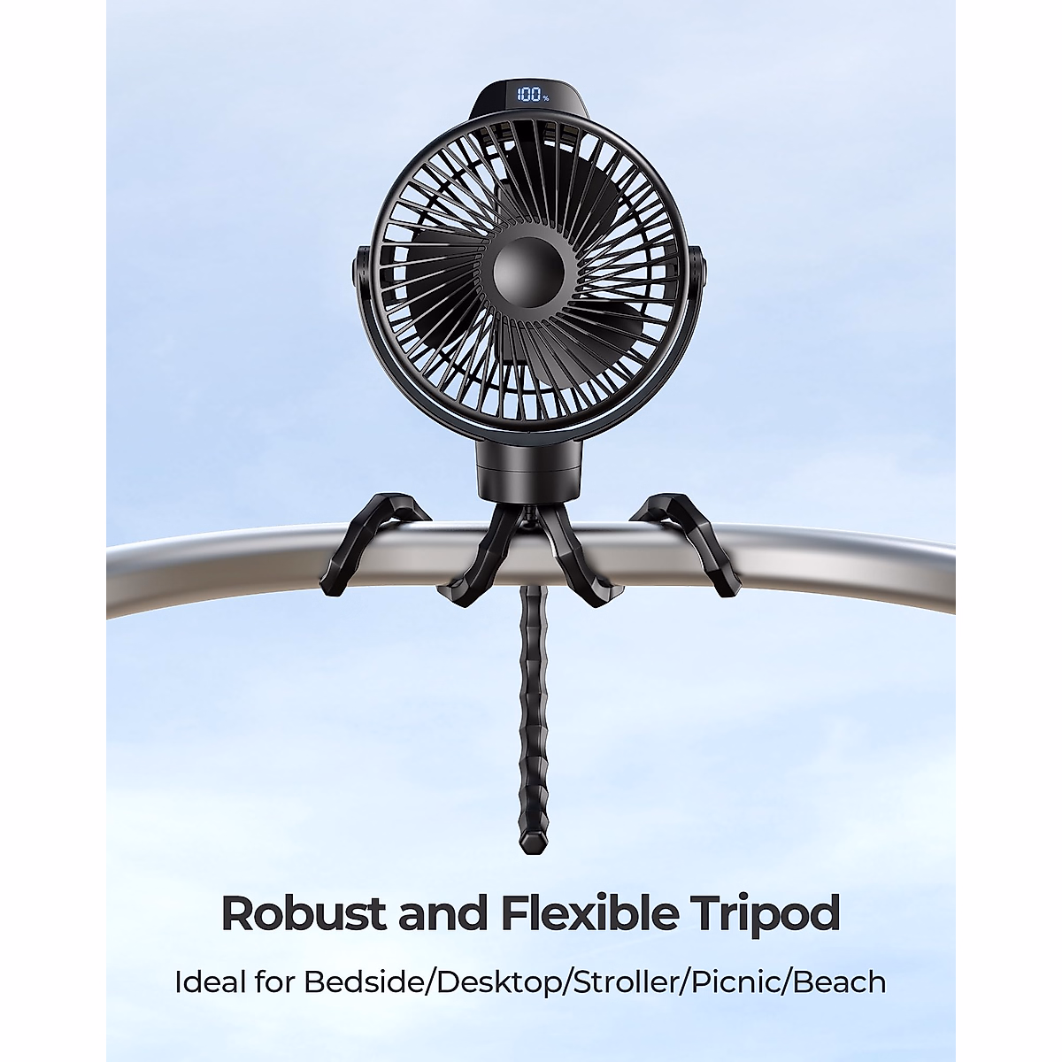 Koonie Astronaut Baby Fan for Stroller, Car Seat Cooling Fan Clip-on with Flexible Tripod, Rechargeable Battery Operated Mini Fan,3 Speeds Strong Airflow (blue)