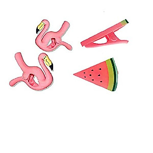 C&H Solutions 2 Pack Set Pair of Beach Towel Clips(Flamingo & Watermelon Style) Jumbo Size for Beach Chair, Cruise Beach Patio, Pool Accessories for Chairs, Household Clip, Baby Stroller.