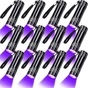 Riakrum 12 Pieces Blacklight Flashlights LED UV Handheld Mini Black Light Flashlight Small Portable UV Light Detector UV Flashlight 395nm 9 LED Light, Not Included Battery (Black)