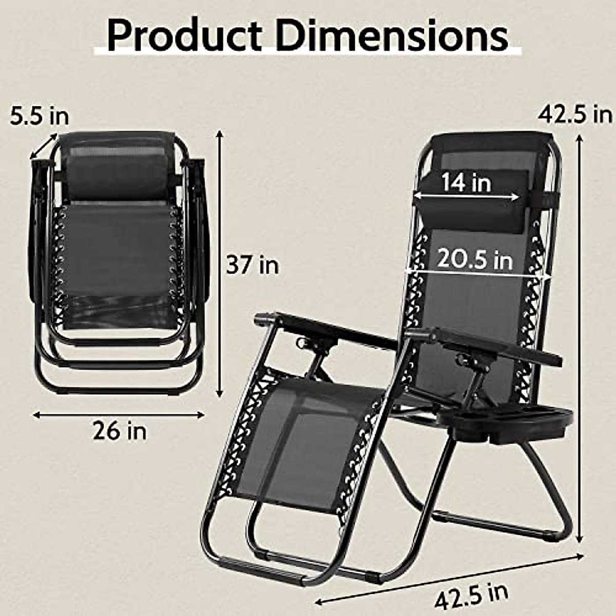 FDW Patio Chair Outdoor Furniture Zero Gravity Chair Patio Lounge Camping Chair Set of 2 Recliner Adjustable Folding for Pool Side Camping Yard Beach