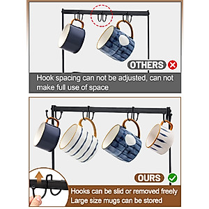 Biggun Coffee Mug Holder with Removable Hooks - Metal 8 Mugs Coffee Cup Holder Storage Organizer for Counter, Large Mug Display Rack Stand for Coffee Bar Kitchen Countertop