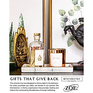 Ceramic Vanity Tray, Candle Tray with White Marble Finish | Jewelry Tray, Jewelry Dish | Marble Tray Decor, Perfume Tray for Dresser | Decorative Tray, Bathroom Tray, 9x4.5x1 inches