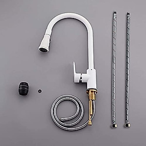 Yawhite Sleek White Kitchen Faucet with Pull Out Sprayer, 360 Degree Swiveling 3-Function Single Handle Modern Pull Down Kitchen Faucet(White)