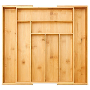 Secura Bamboo Expandable Drawer Organizer, Silverware Utensil Holder and Cutlery Tray for Kitchen, Office, Bathroom and Home (8 Expandable Compartments)