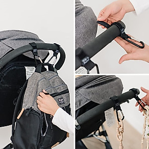 Kiki Babies 2-Pack Stroller Hooks for Bags, Multifunctional Stroller Clip, Diaper Bag Hook, Heavy Duty Carabiner Hanger, Extra Large for Baby Accessories, Bonus Wipes Case & Bag
