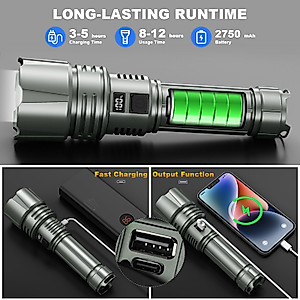 bailinghai Rechargeable Flashlights High Lumens, 250000 Lumens Flash Light Super Bright LED Tactical Flashlight, 5 Modes IPX6 Powerful Handheld Waterproof Flashlights for Home Camping Emergency