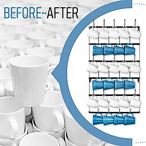 Sorbus Mug Rack Cup Holder - Wall Mounted Home Storage Mug Hooks with 6-Tier Display Organizer for Coffee Mugs, Tea Cups, Mason Jars, and More – Holds 27 Mugs – Black Metal (Large)