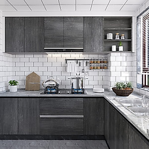 CHICHOME Large Size 30"x236" Dark Grey Wood Wallpaper Peel and Stick Wood Grain Contact Paper for Countertops Waterproof Thick Self Adhesive Distressed Wood Vinyl Wrap for Cabinets Drawer Furniture