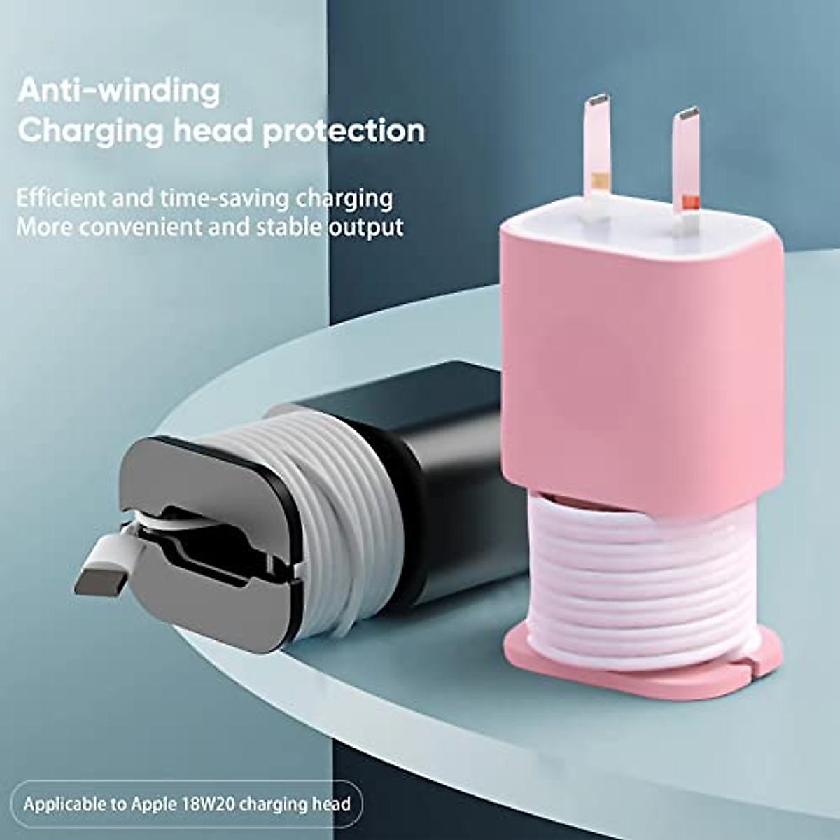 365Home 4-Pack 2 in 1 Silicone Charger Protector with Cord Wrap, iPhone Silicone Power Adapter Case, Snapback Charger Winder, Compatible with iPhone 12/13/14 Charger