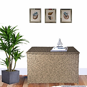 MOORLITER Wicker Storage Trunk, 42.3 Gallon (160L) Handwoven Wicker Chest, Large Wicker Basket with Lid, Wicker Trunk with Safety Hinge, Support 200 lbs, Rustic Brown