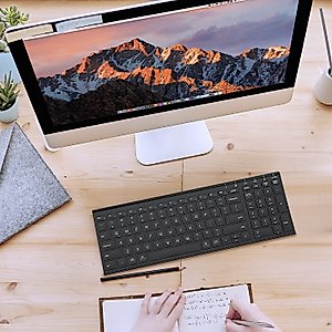 iClever Wireless Keyboard GKA22B Rechargeable Keyboard with Number Pad, Full-Size Stainless Steel Ultra Slim Keyboard, 2.4G Stable Connection Wireless Keyboard for iMac, Mackbook, PC, Laptop